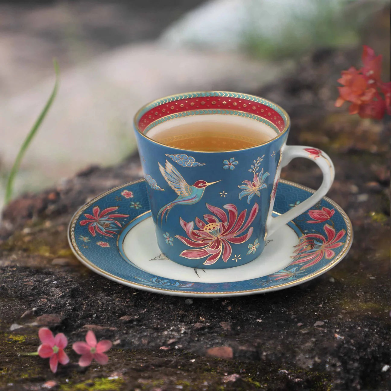 Kainaat Padma Lotus Tea Cup & Tea Plate Set – Purple Bird | Luxury ...